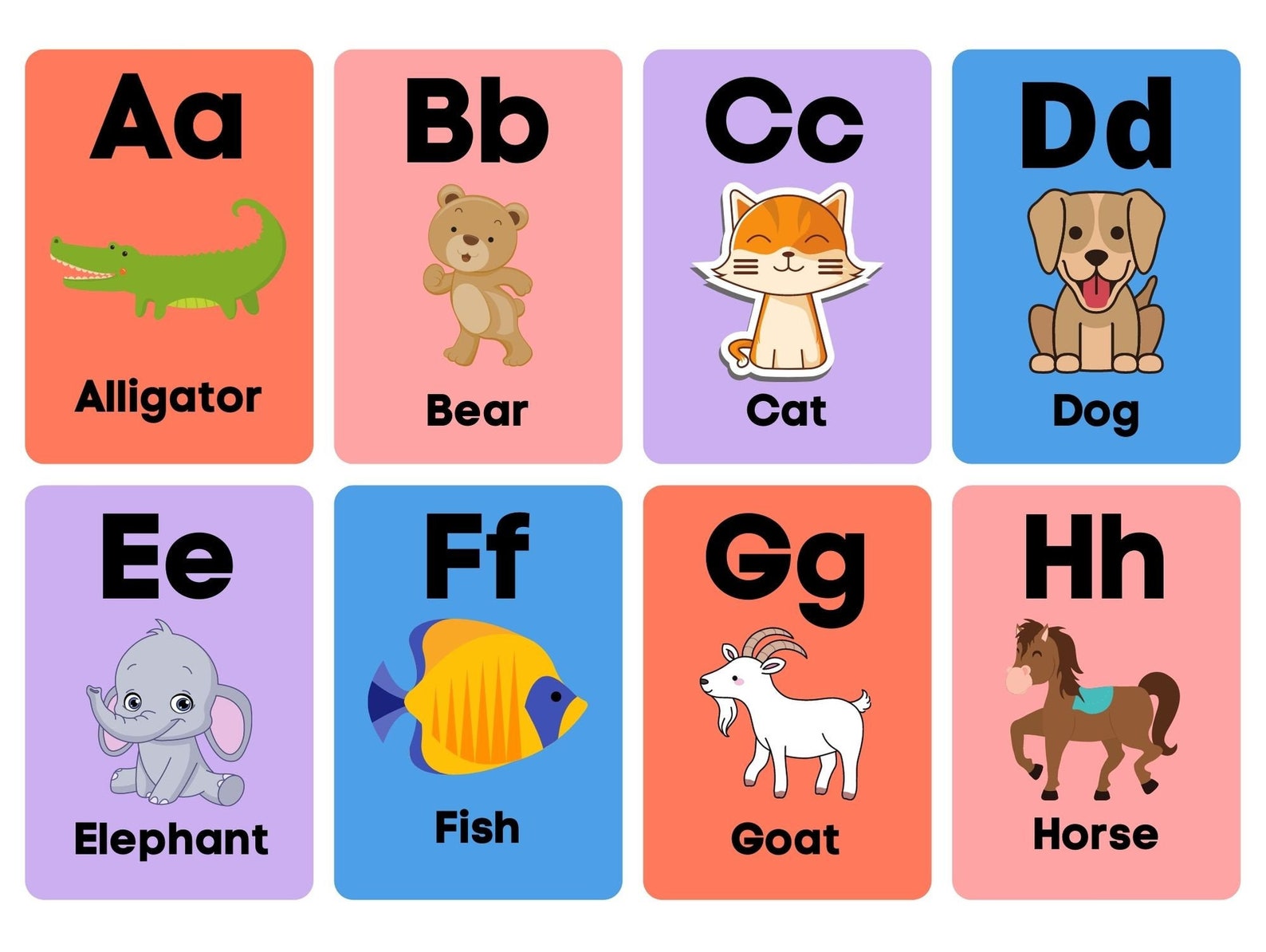 Abc's and Animals Printable Flash Cards| Instant Download| Preschool ...