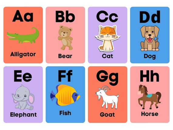 Abc's and Animals Printable Flash Cards Instant Download | Etsy