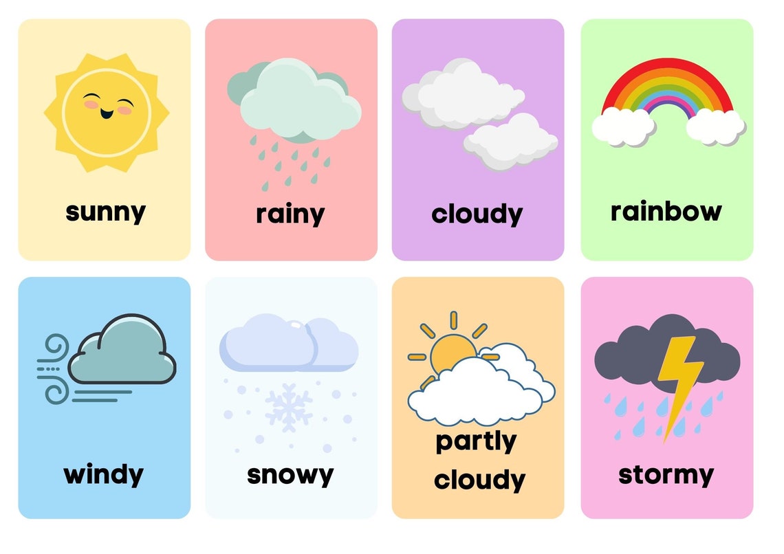Weather Printable Flash Cards Instant Download Preschool - Etsy España