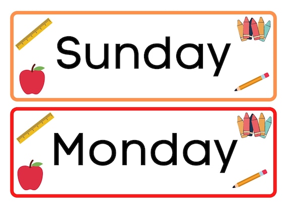 Days of the Week Printable Flashcards Instant Download Days - Etsy UK