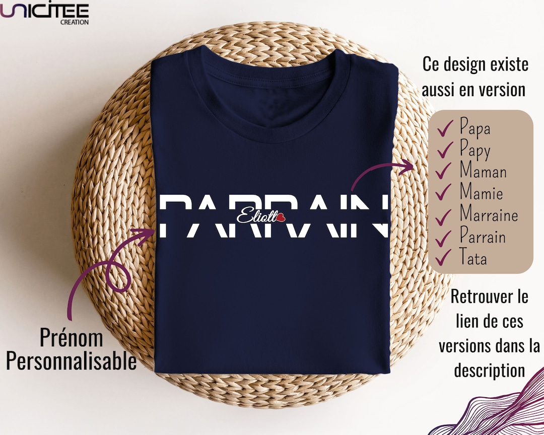 Tee-shirt Parrain avec prénom filleul ou filleule, cadeau anniversaire ...