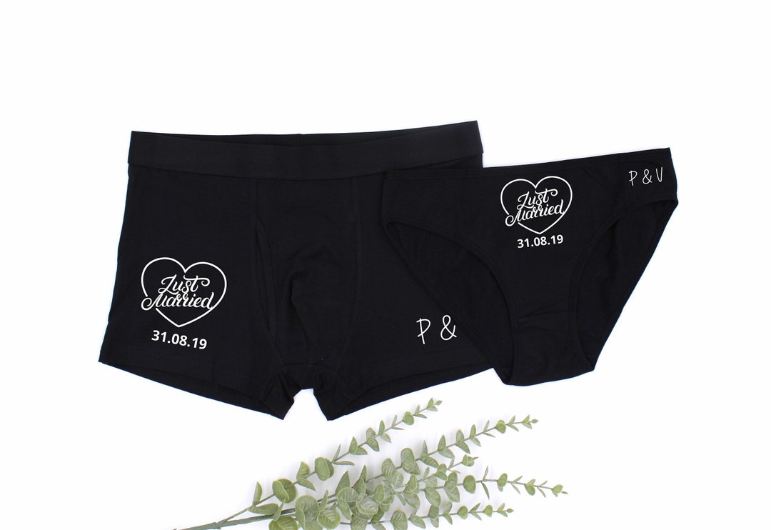 Just Married Boxers and Panties, Personalized Couple Boxers, Married ...