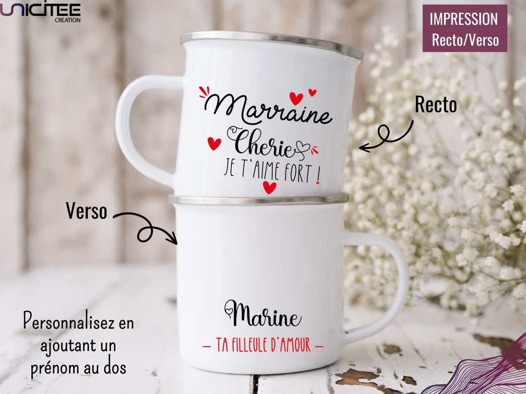 Mug Marraine Chérie, tasse émaillé personnalisable, Tasse filleule ...