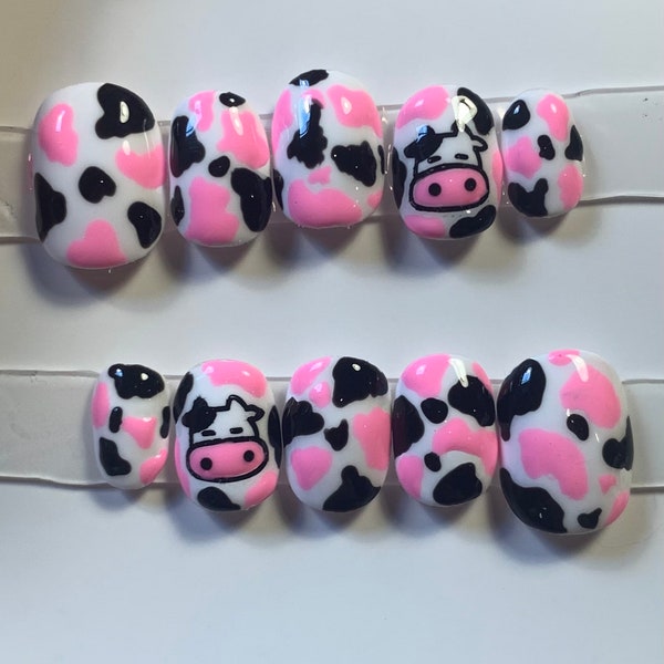 Kids Cow Print Nails - Etsy