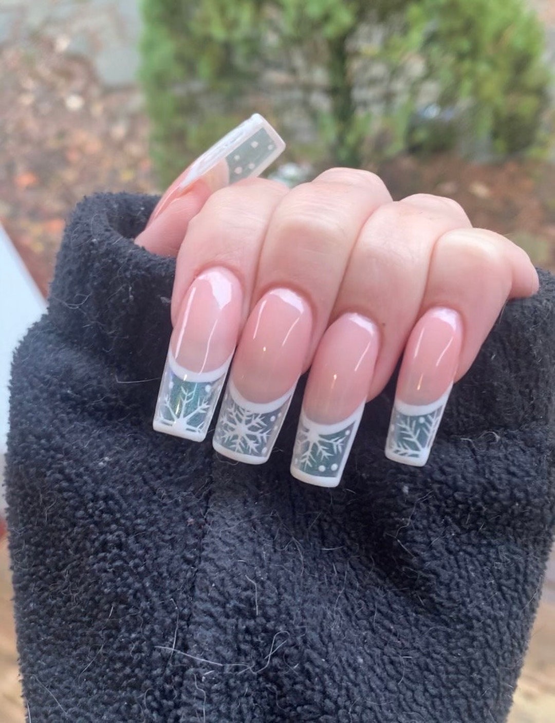 Iridescent Frost Snowflake Transparent French Tip, Winter Nail Designs ...