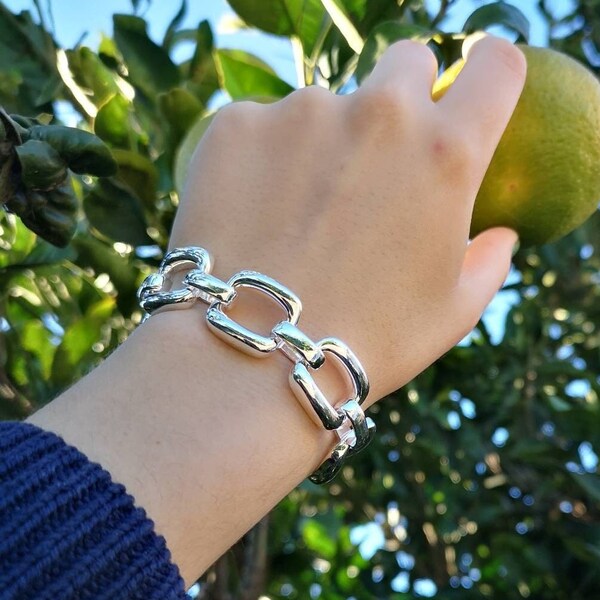 Chunky Sterling Silver Bracelet - Etsy