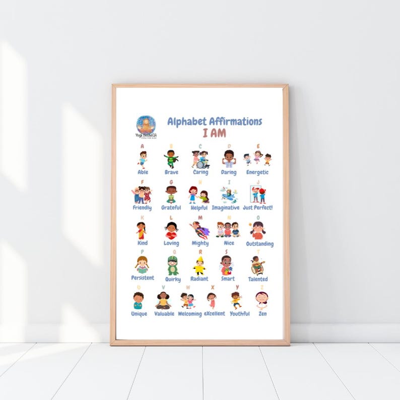 Alphabet Affirmation Printable Poster for Children Kids Yoga and ...