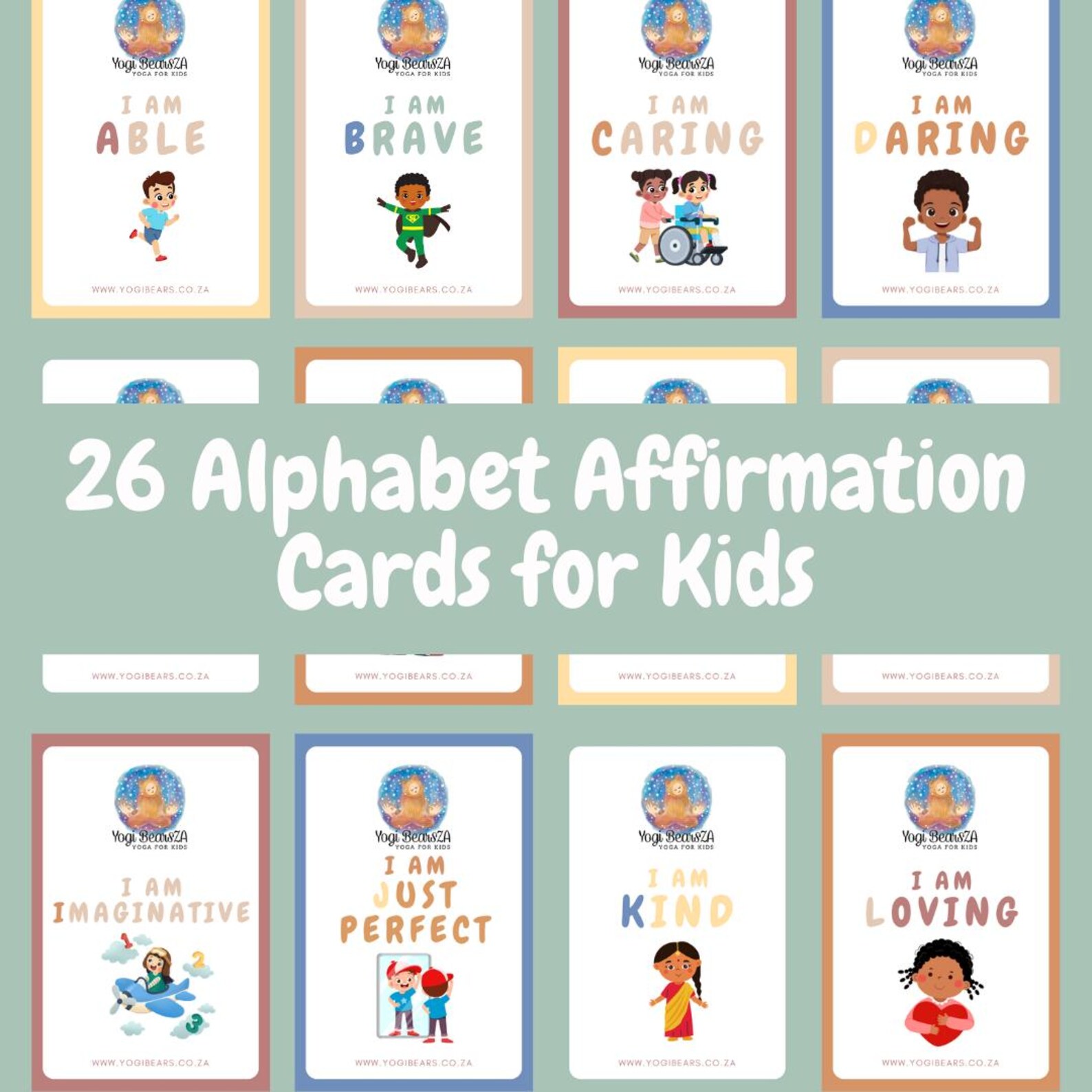 Alphabet Affirmation Cards Printable Poster for Children Kids Yoga and ...