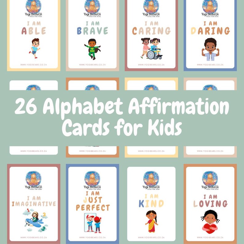 Alphabet Affirmation Cards Printable Poster for Children Kids Yoga and ...
