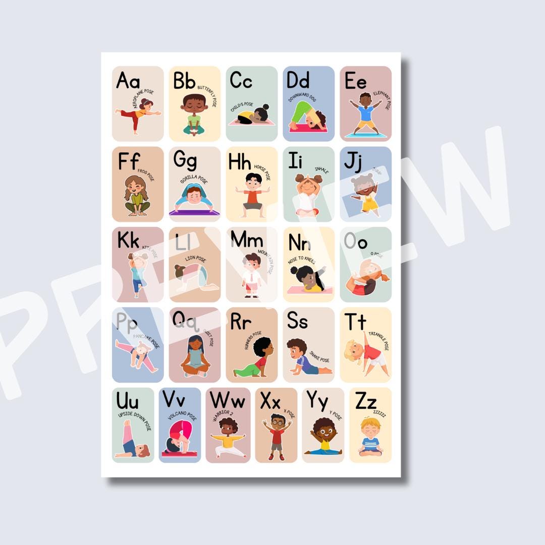 Alphabet Yoga Pose Cards + A3 Poster: Kids Mindfulness (digital ...