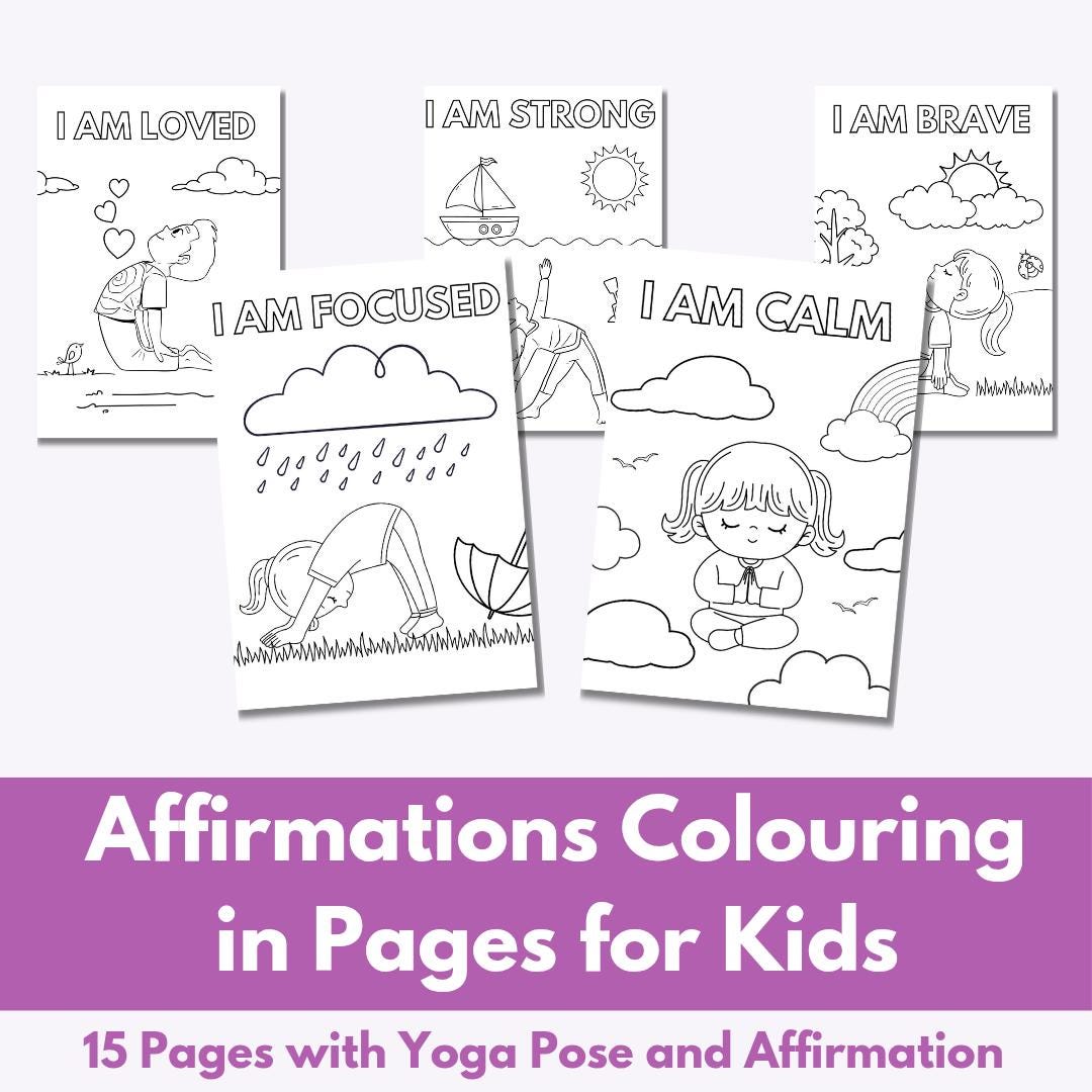 Kids Yoga Affirmation Coloring Pages: Mindfulness Poses (printable) - Etsy