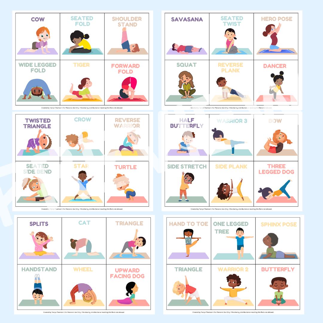 Yoga Pose Flash Cards - 58 Poses - Mindfulness and Yoga for Kids in ...