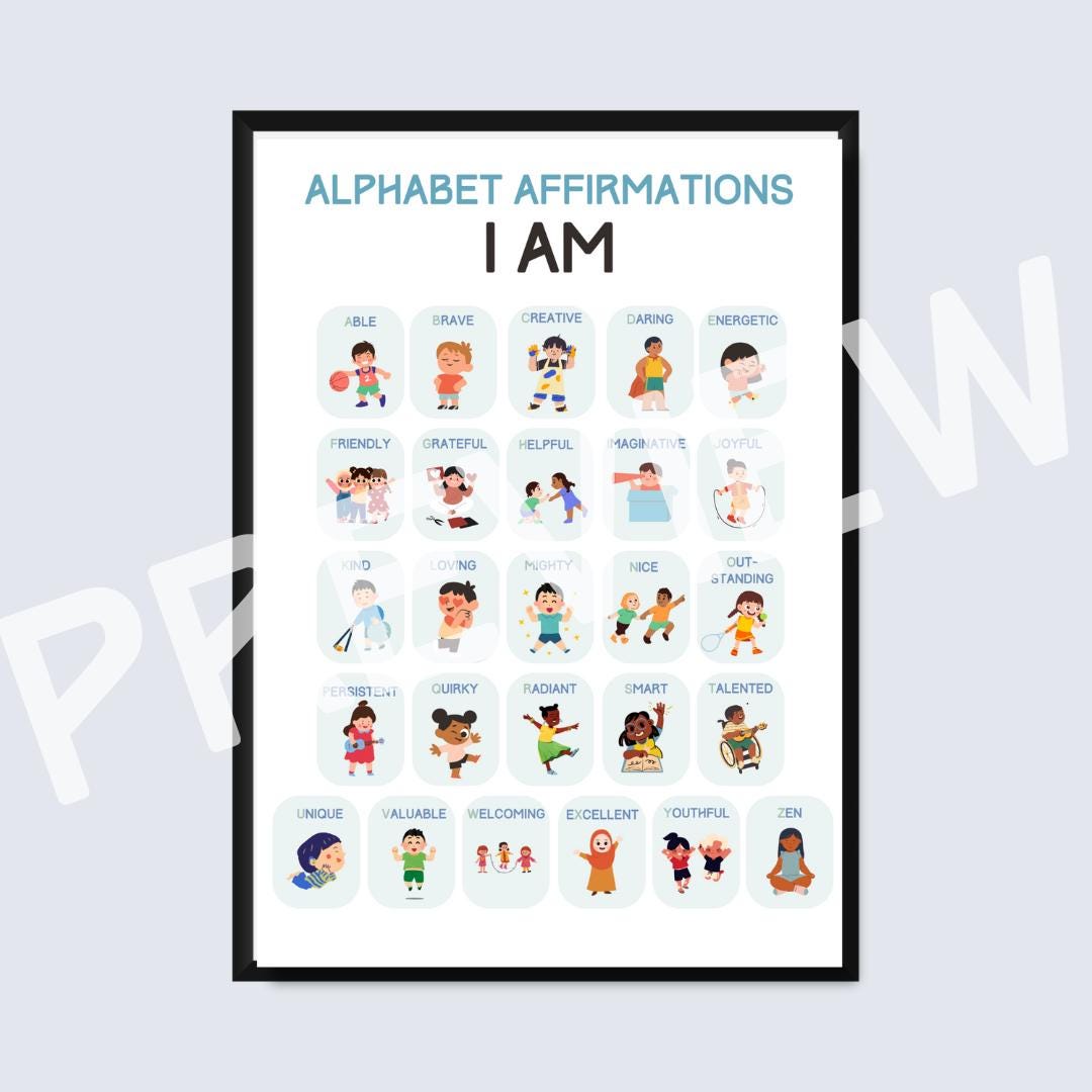 Alphabet Affirmation Cards + A3 Poster: Kids Yoga, Mindfulness (digital ...