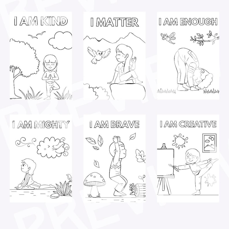 Kids Yoga Affirmation Coloring Pages: Mindfulness Poses (printable) - Etsy