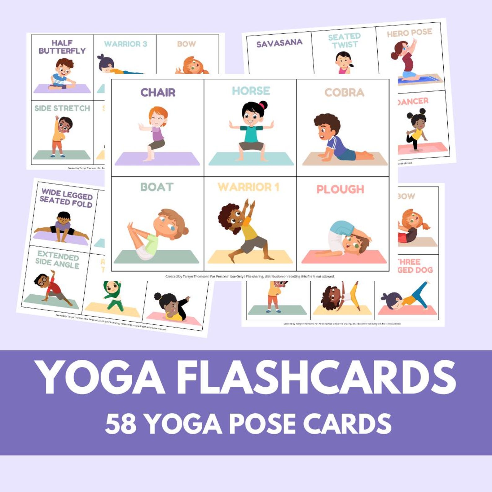 Yoga Pose Flash Cards - 58 Poses - Mindfulness and Yoga for Kids in ...