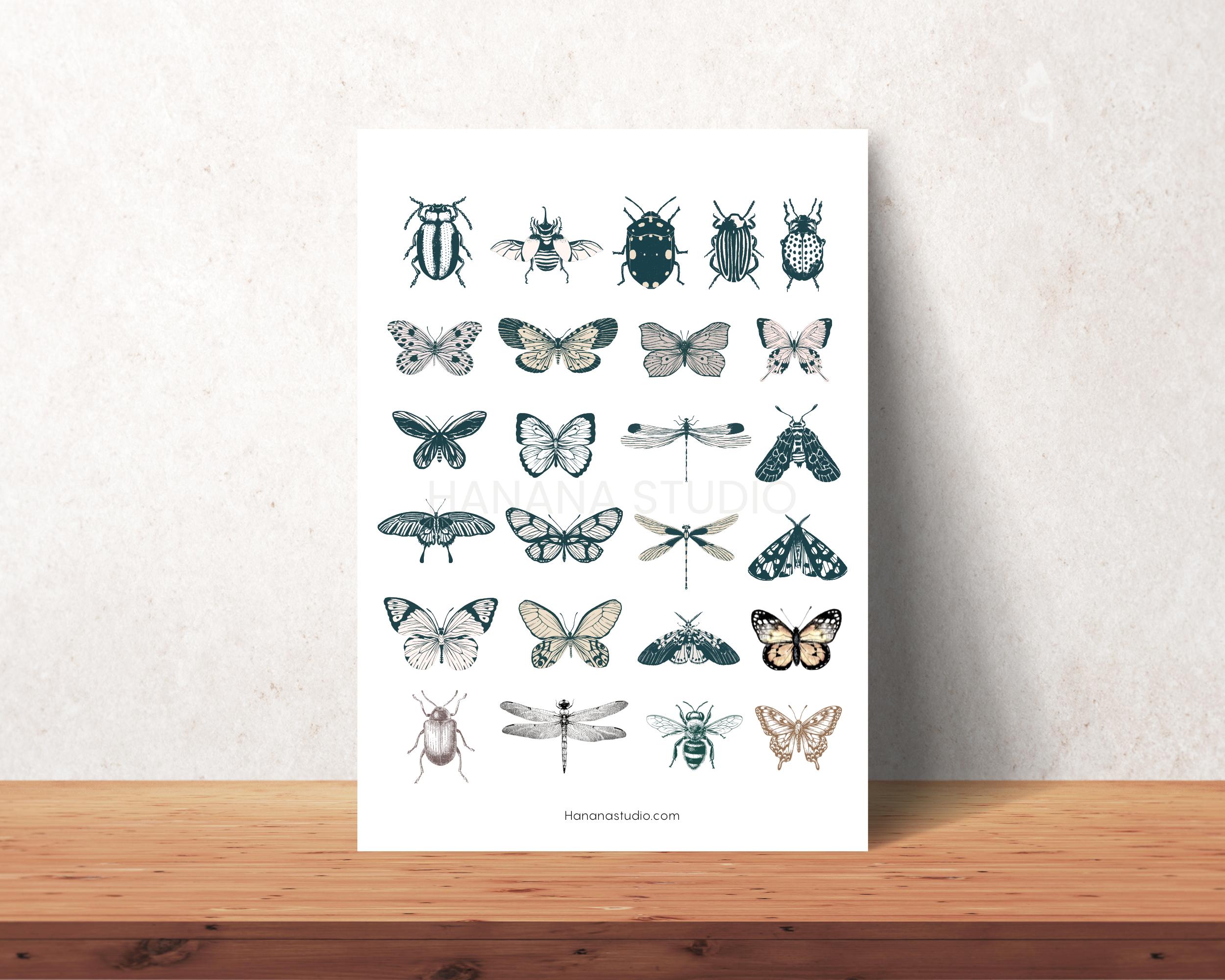 Digital Printable Vintage Insects Ephemera / Insects Butterfly ...