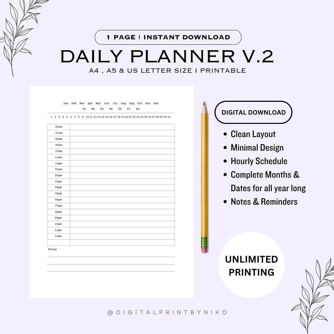 Daily Planner / Printable Planner / Daily Agenda / Daily To-do / Daily ...