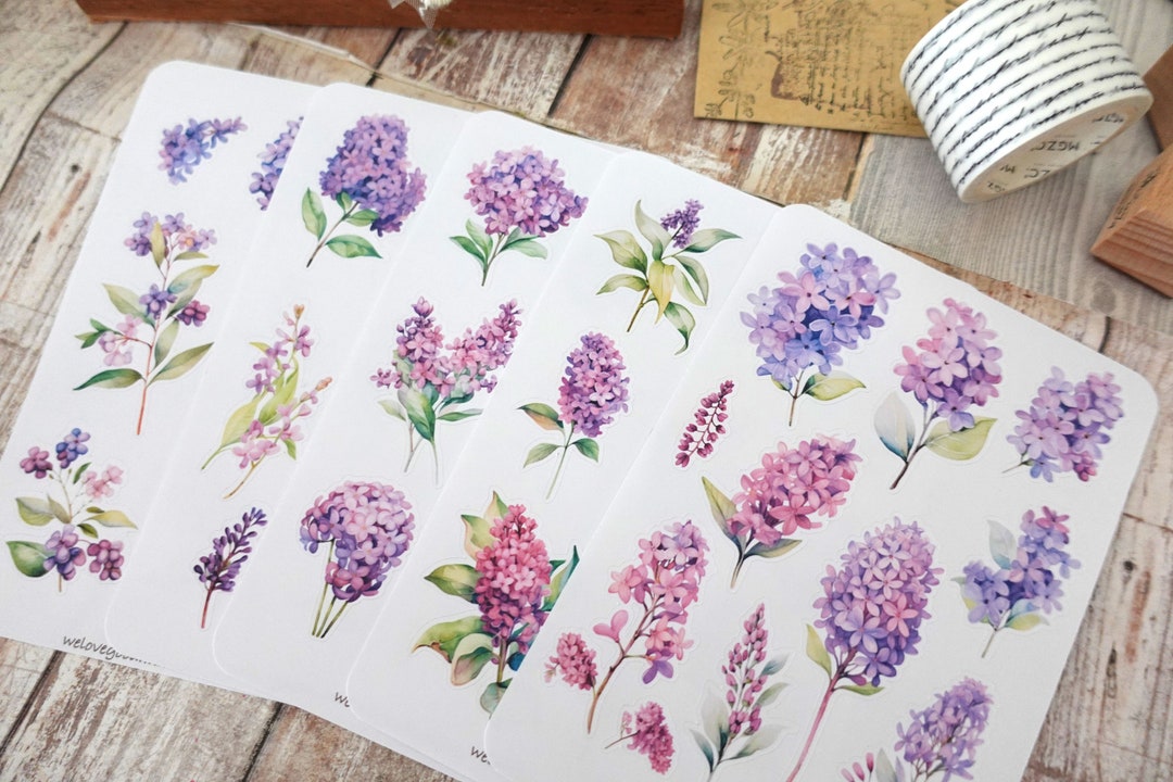 Watercolor Lilac Sticker Sheets / 47 Floral Stickers / Journaling ...