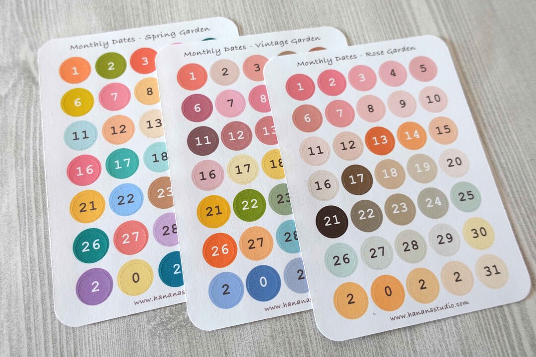Monthly Dates / Dates of the Weeks / Circle Dates / Calendar Stickers ...