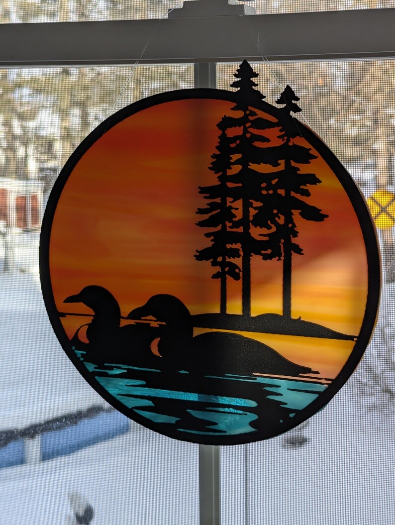 Stainer Glass SUN CATCHER of a LOON With Metal Overlay - Etsy