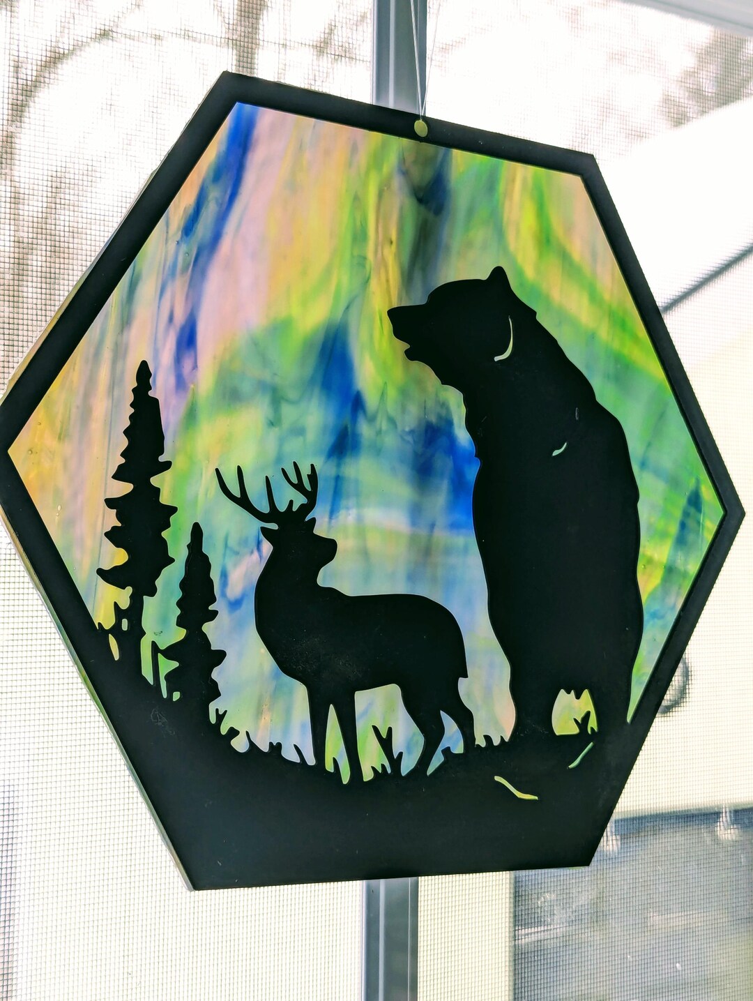 Stained Glass Deer Suncatcher With Beautiful Sky and Metal Overlay - Etsy