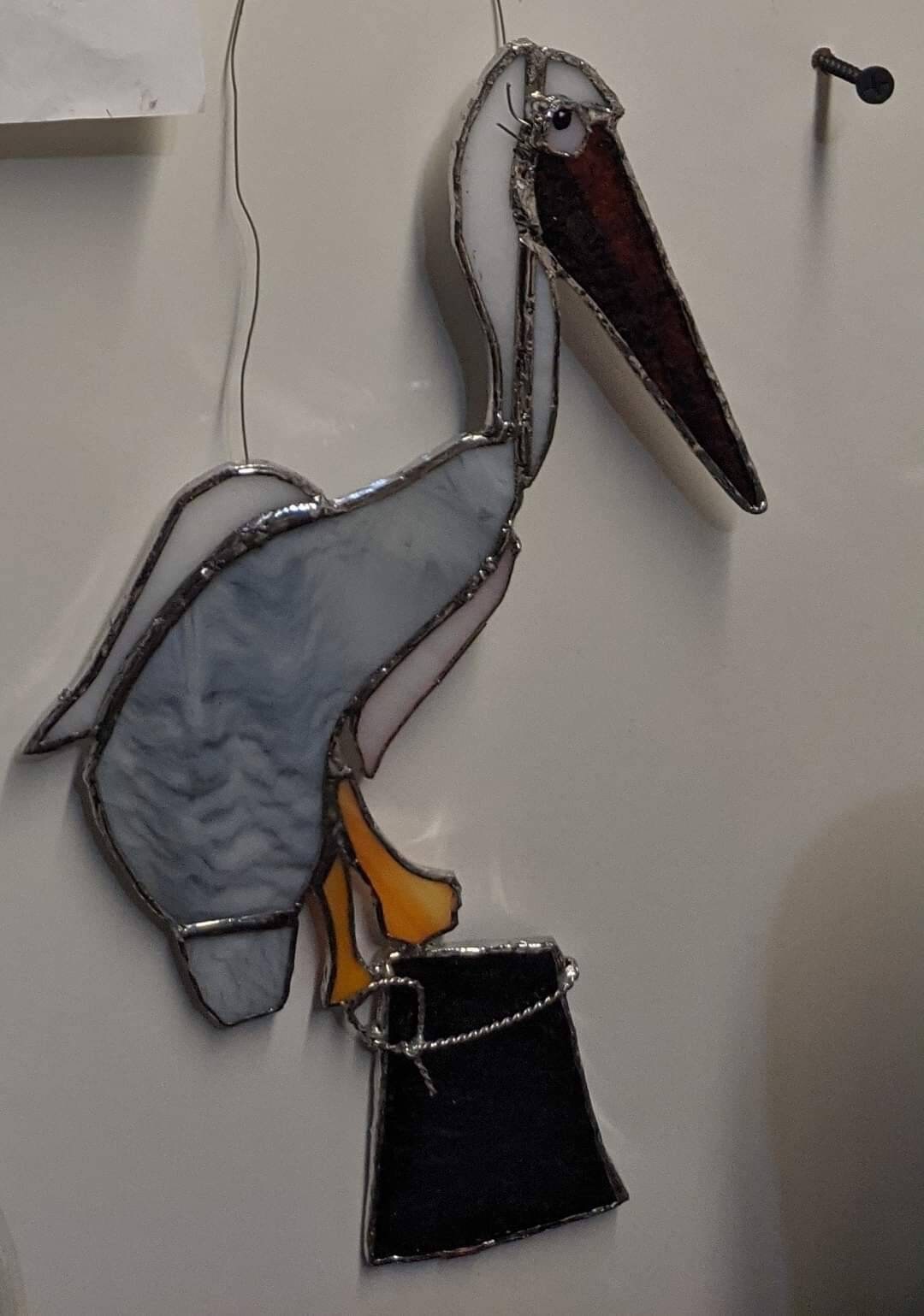 Handcrafted Stained Glass Suncatcher PELICAN on a STUMP - Etsy