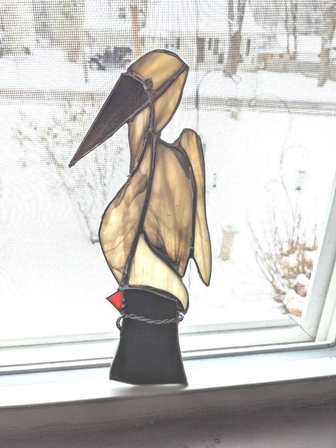 Handcrafted Stained Glass Suncatcher PELICAN on a Stump - Etsy