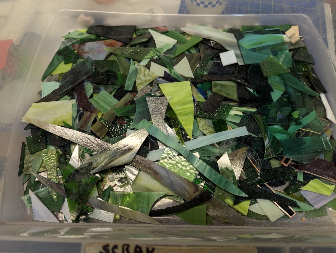 Stained Glass Scrap Small and Medium Pieces GREEN Assortment for ...