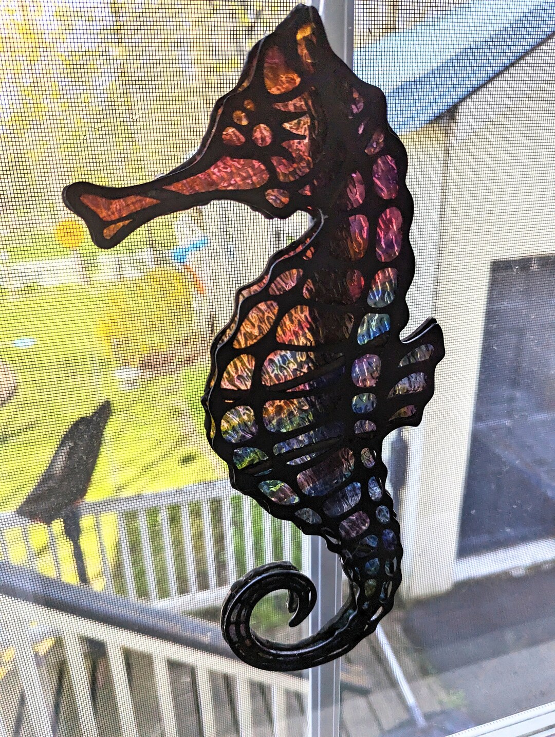 Stained Glass Suncatcher SEAHORSE With Metal Overlay. - Etsy