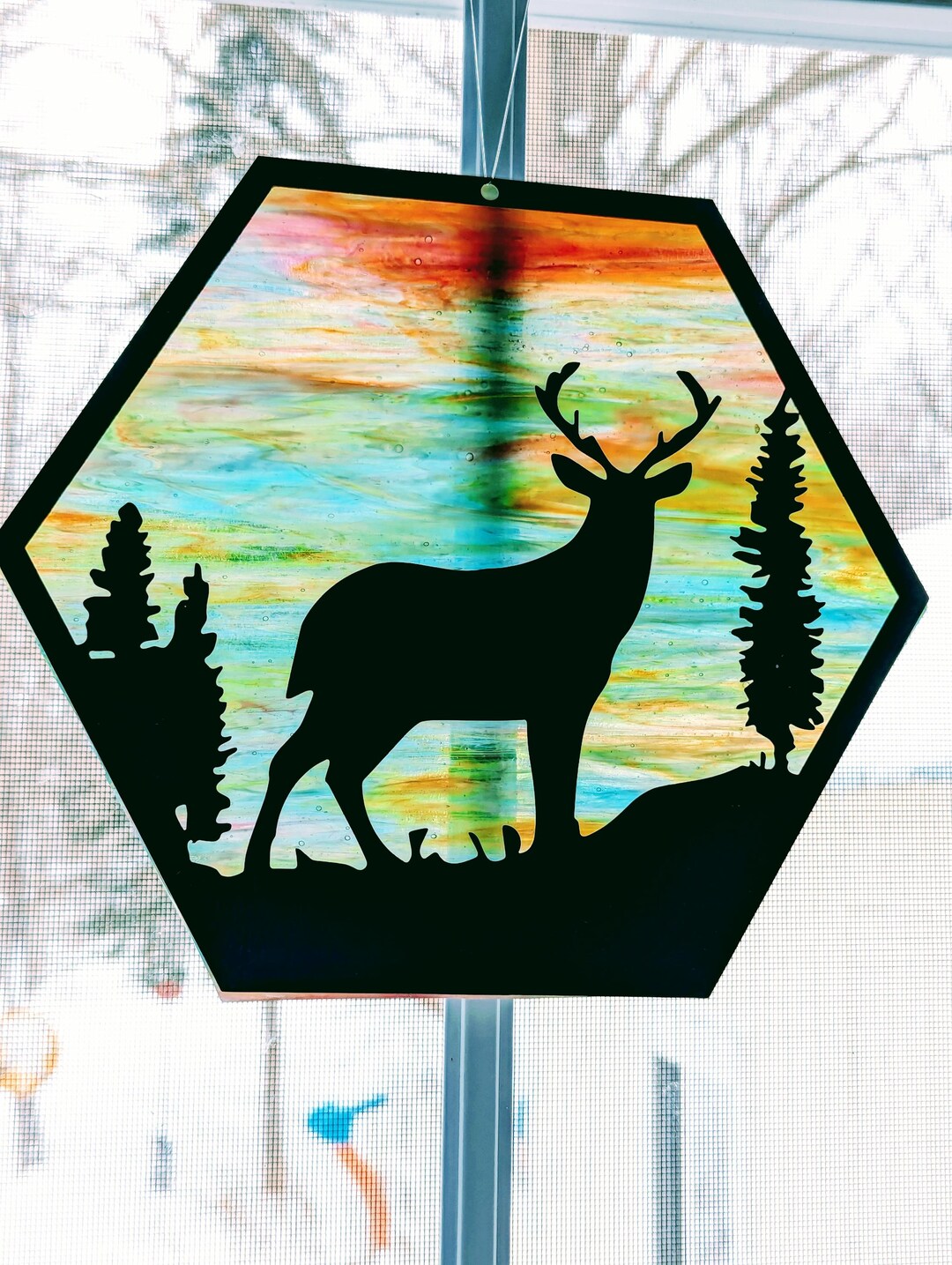 Stained Glass Deer Suncatcher With Beautiful Sky and Metal Overlay - Etsy