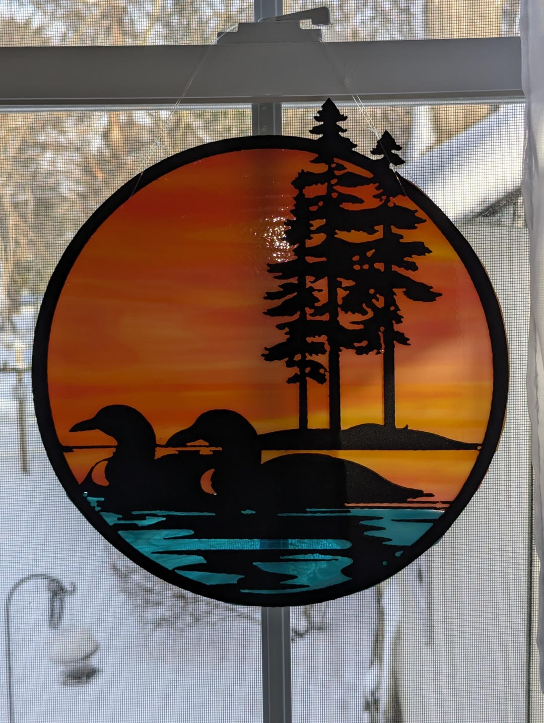 Stainer Glass SUN CATCHER of a LOON With Metal Overlay - Etsy