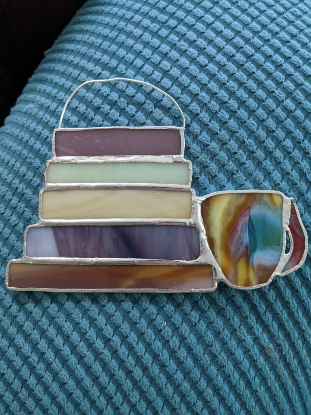 Handcrafted Stained Glass Stack of BOOKS With Coffee Cup . Custom Made ...