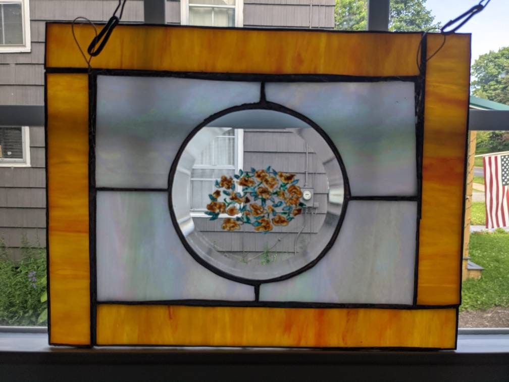 Handcrafted STAINED GLASS Suncatcher Panel ,golden Yellow With ...