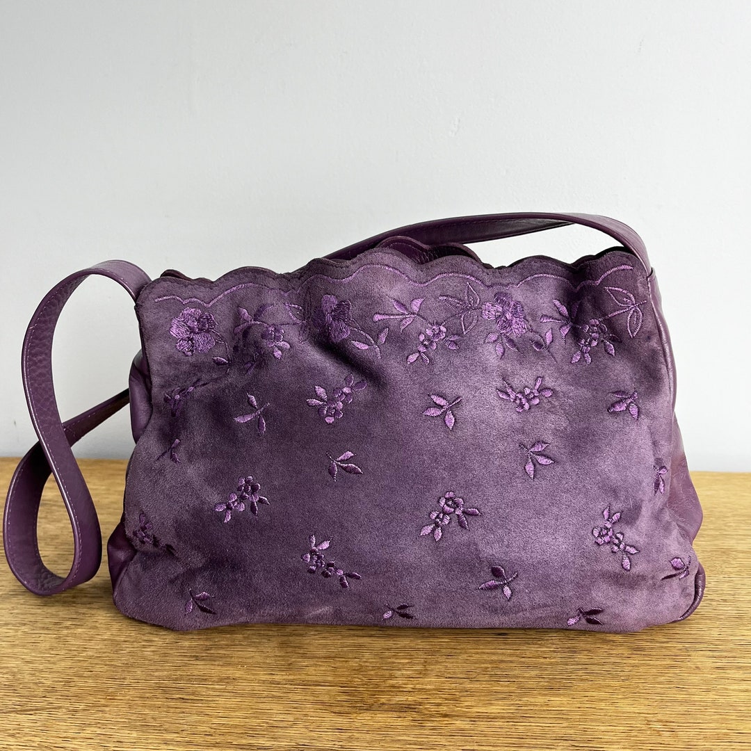 Vintage Y2K Purple Leather and Suede Handbag, Genuine Leather Handbag ...