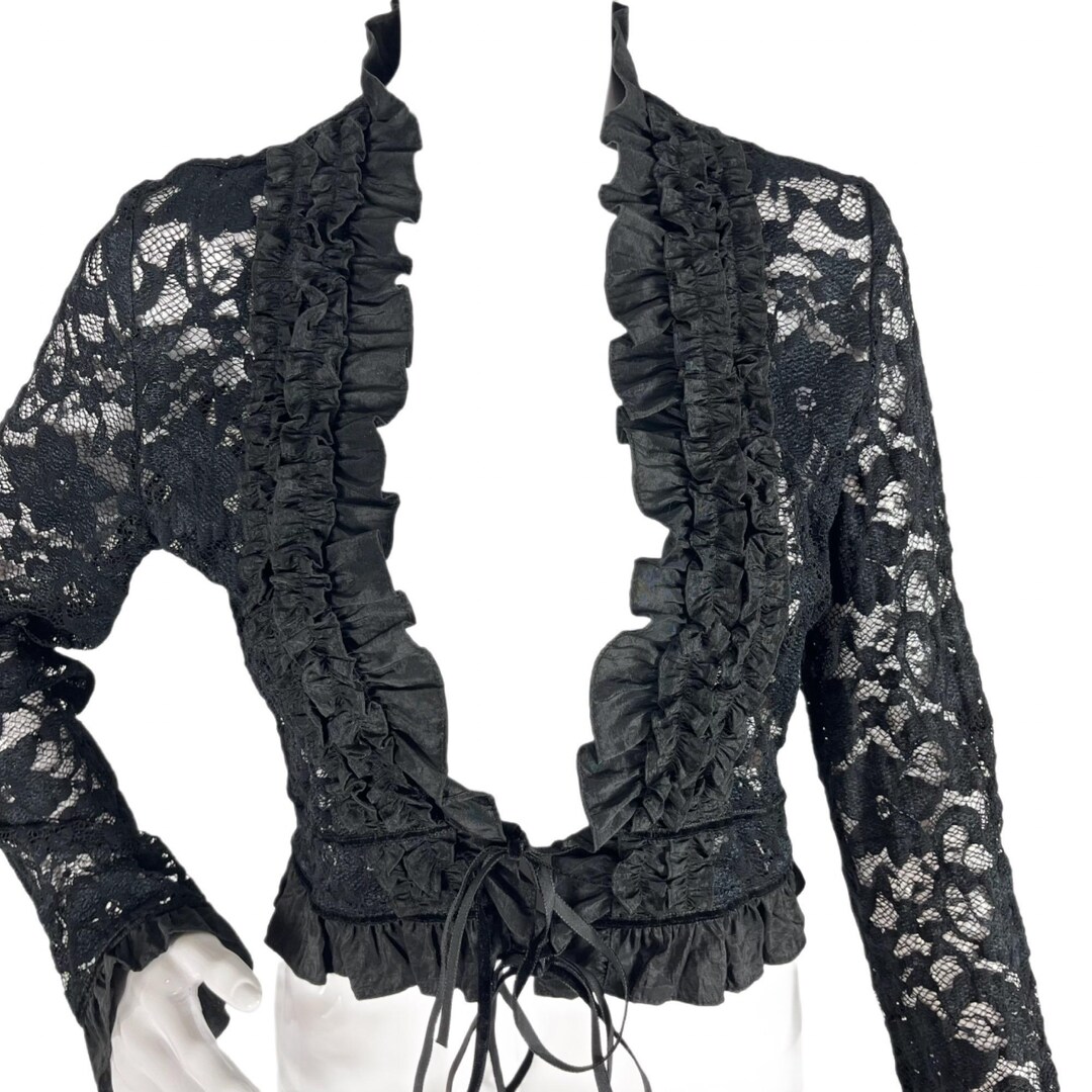 Vintage Joseph Ribkoff Black Lace Ruffle Top | Gothic Victorian Style ...