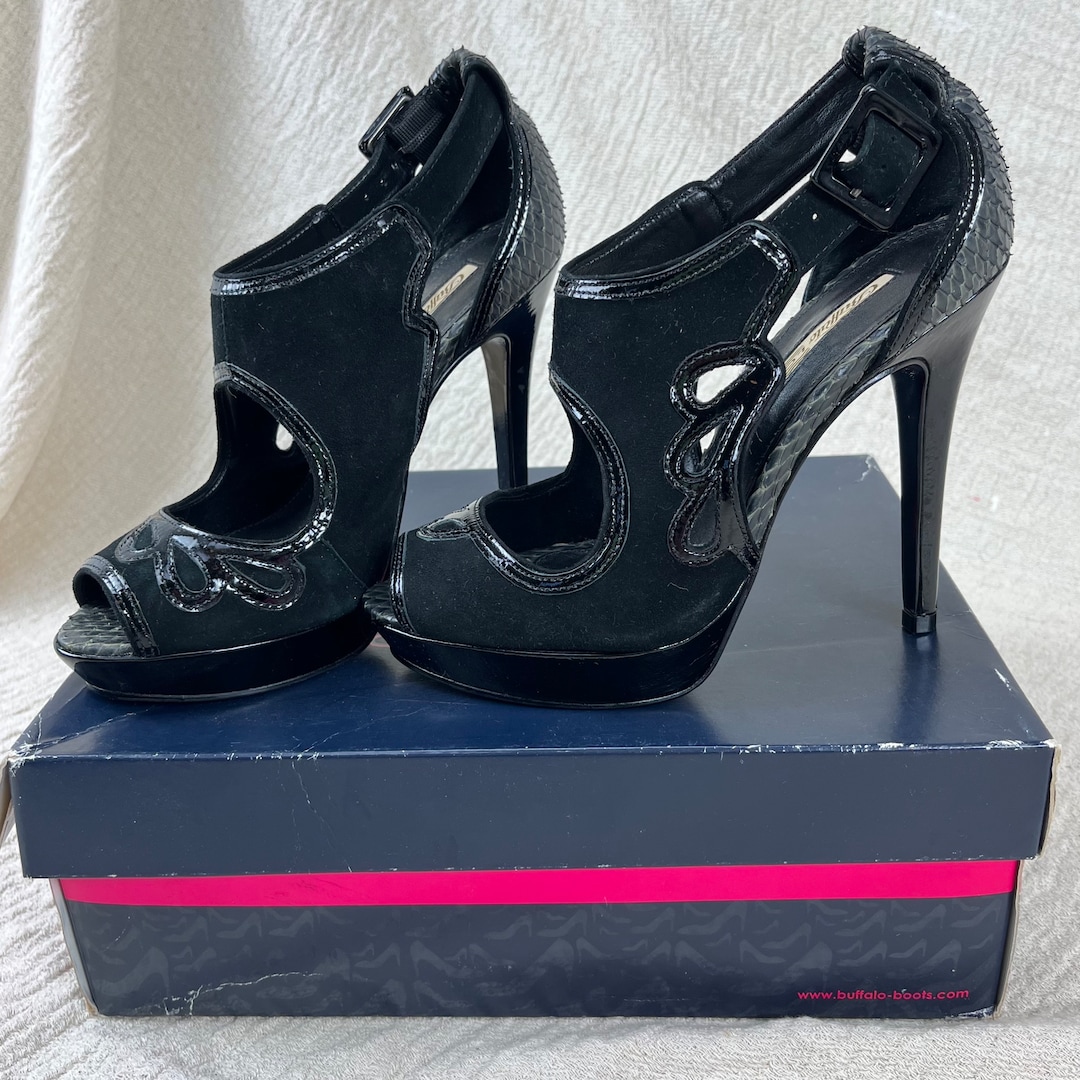 Buffalo London Platform Black Sandals , Original Y2K Clubbing Heels ...