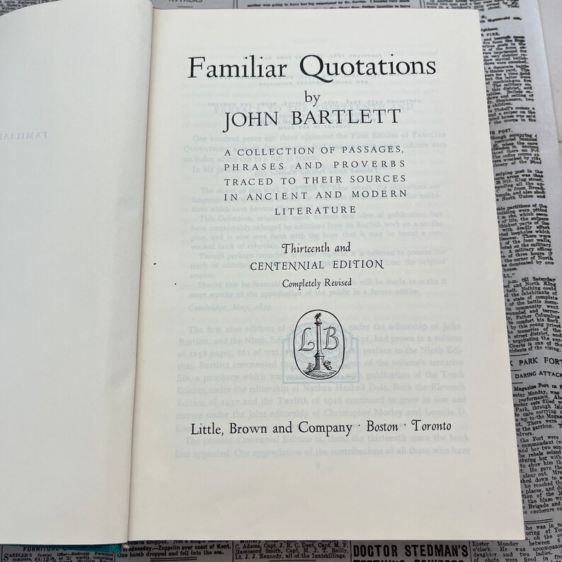 Vintage Book Familiar Quotations by John Bartlett Centennial Edition ...