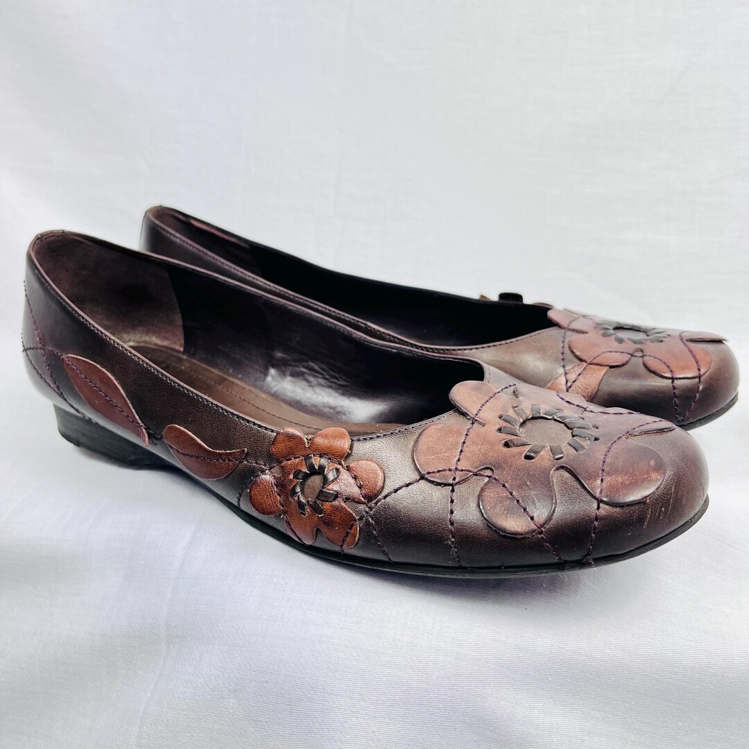 Jane Shilton Brown Leather Ballet Flats With Flower Appliqué EU39 UK6 ...