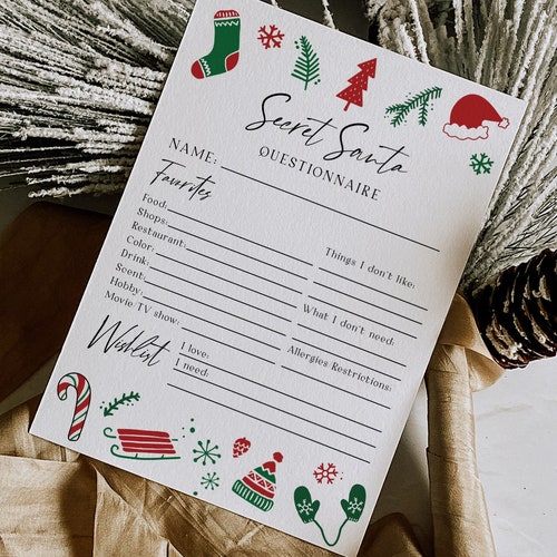 Printable Secret Santa Gift Exchange Questionnaire for - Etsy