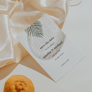 Beach Wedding Save the Date Invitation Template Modern Tropical Palm ...