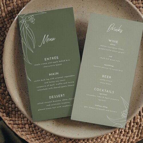 Sage Green Menu Wedding Menu Cards Menu Template Wedding - Etsy Canada