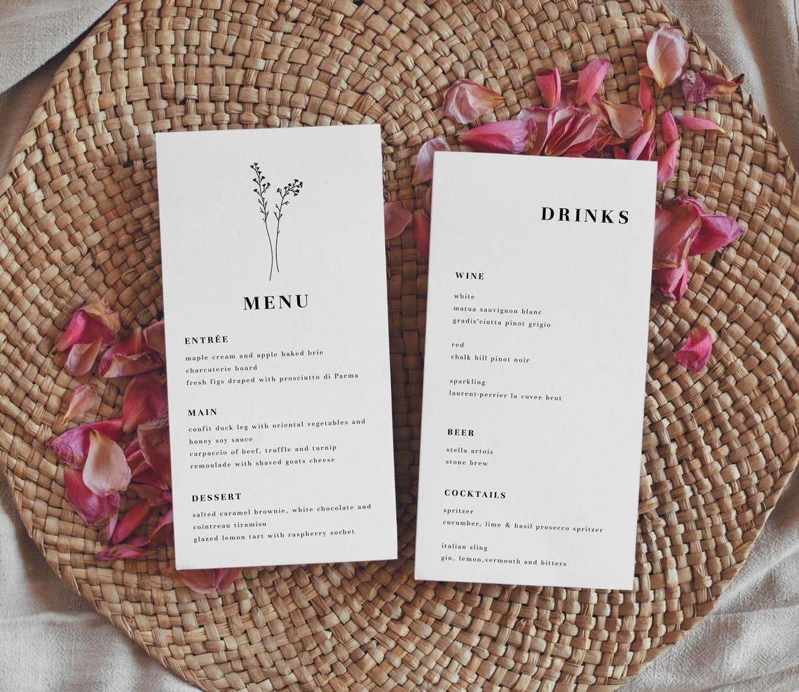 Modern Wedding Menu Template Wedding Menu Botanicals Boho - Etsy