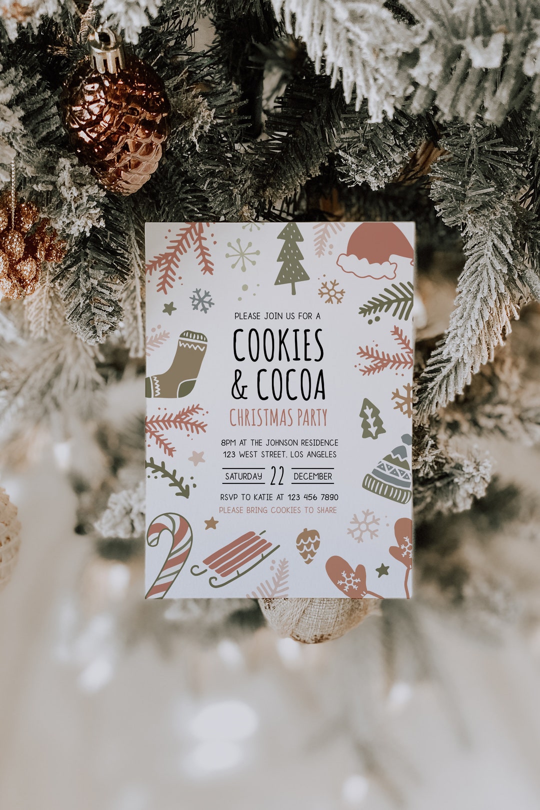 Boho Christmas Party Invitation Template Festive "cookies & Cocoa ...