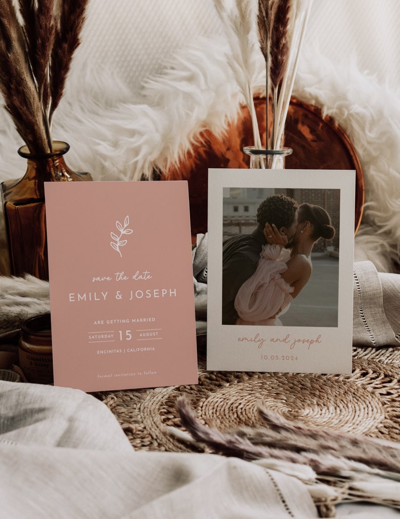 Blush Pink Save the Date Template Download Minimalist Save the - Etsy