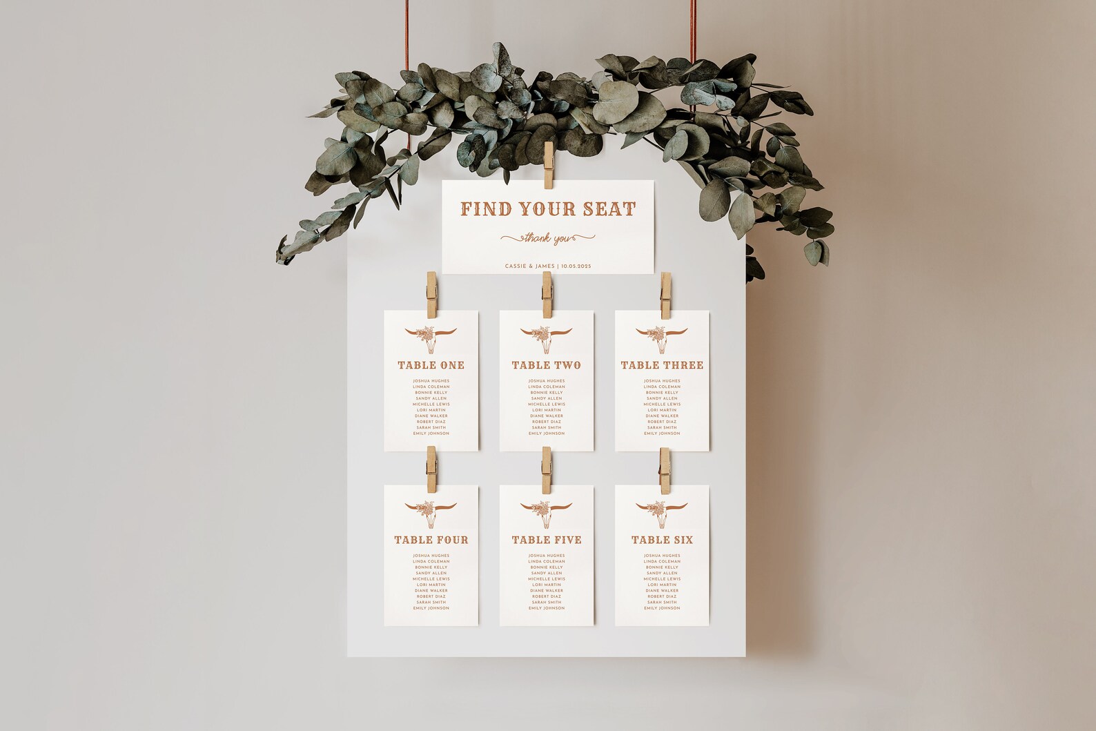 Boho Western Wedding Seating Chart Cards Desert Wedding Seating Chart ...