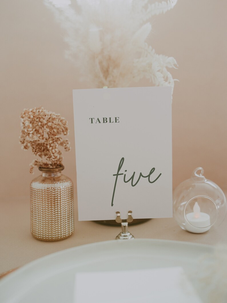 Sage Green Table Numbers Template Wedding Sign Olive Green - Etsy