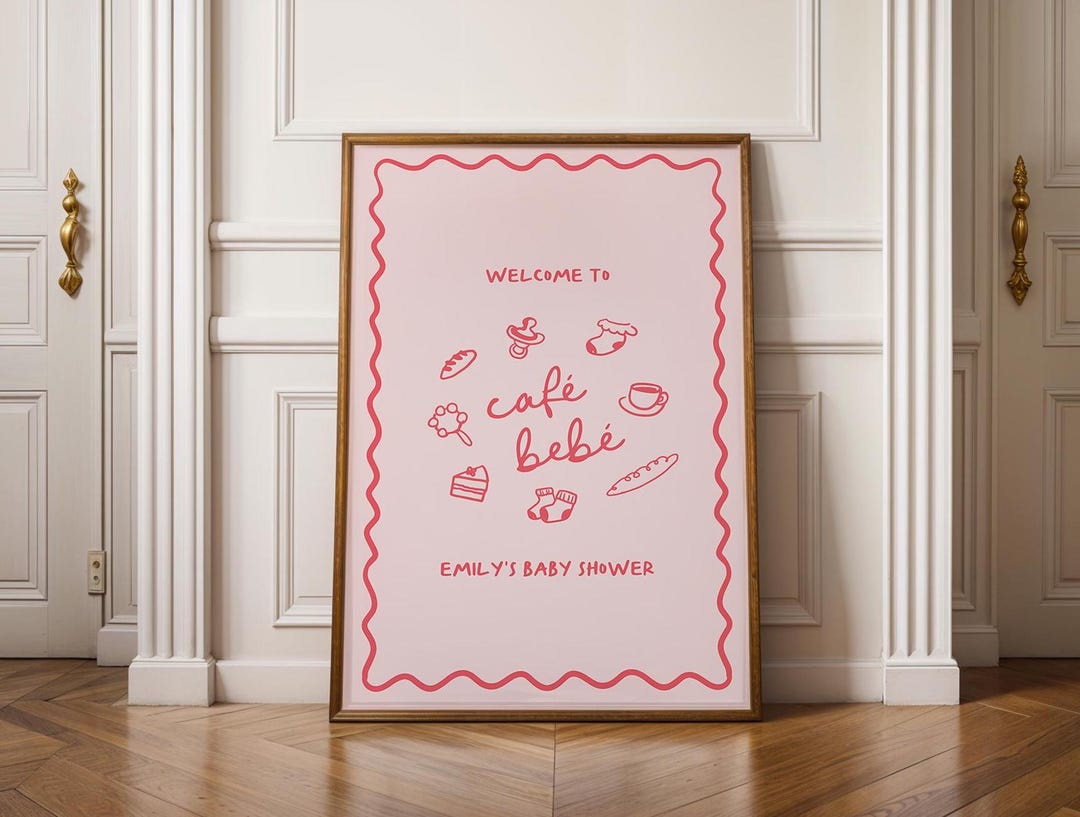 Illustrated Café Bebé Baby Shower Welcome Sign Template Download With ...