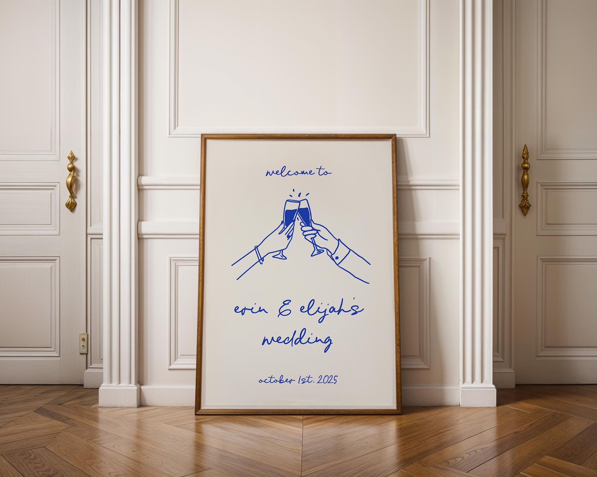Illustrated Hand Drawn Welcome Sign, Whimsical Wedding Sign, Blue Fun ...