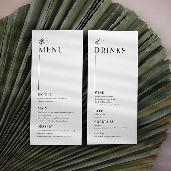 Modern Wedding Menu Template Wedding Menu Minimal Drinks - Etsy