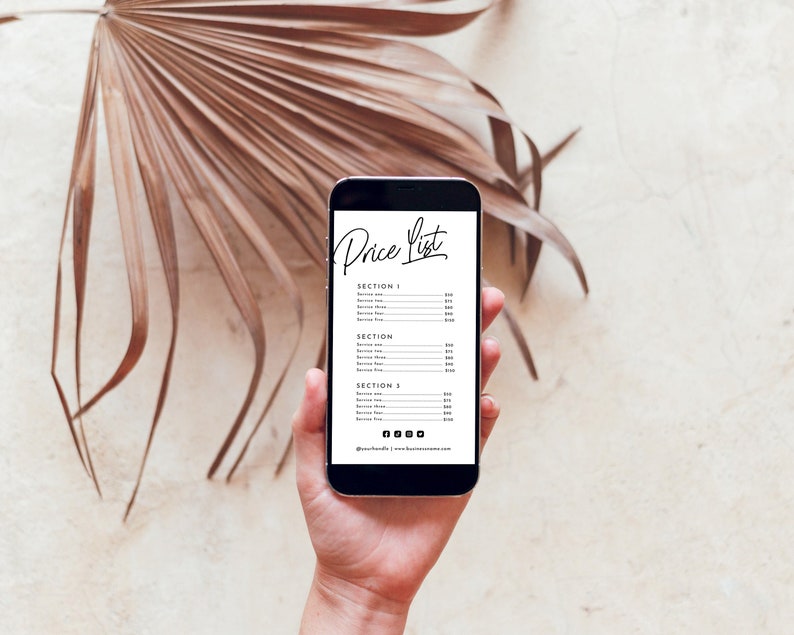 Price Sheet Template Printable Price List Sign Pricing List Sign ...